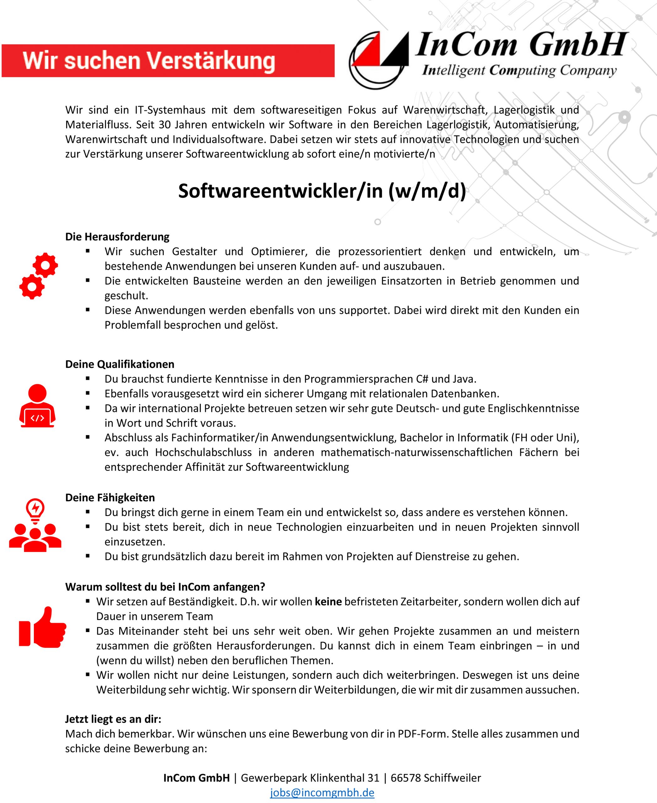 Softwareentwickler/in (w/m/d) gesucht – InCom GmbH